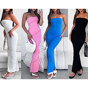 Women Sexy Strapless Maxi Tube Dress Off Shoulder Bodycon Long Dress Cut Out Open Back Party Dress Y2K Clubwear
