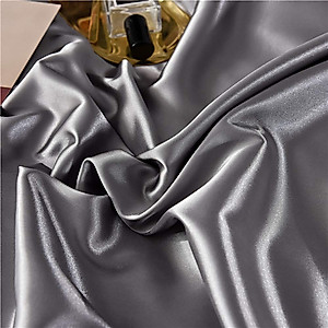 Grey Gray Luxury Silk Bedding Set. Include Silk Duvet Cover, Silk Pillow Sham and Silk Fitted Sheet. Satin Silk, Silk Blend Fabric. No Comforter or Duvet Insert Included. Full/Queen Size.