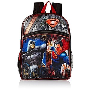 Warner Brothers Boys' Batman Vs. Superman Backpack Bundle, GREY/BLACK, 16" X 12" X 5"