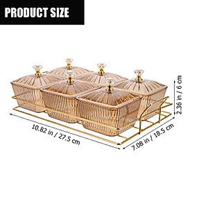 KICHOUSE Snacks Dish Serving Platter 6 Grid Snack Bowl with Metal Rack Tray Chip and Dip Serving Set Divided Candy and Nut Platter Fruit Snack Containers Relish Tray