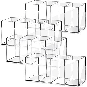 Pajean 4 Pack Acrylic Pen Pencil Holder 4 Compartments Clear Pencil Pen Holder Organizer Acrylic Makeup Brush Holder Acrylic Pencil Organizer Cup for Office Home Supplies Desk Accessories