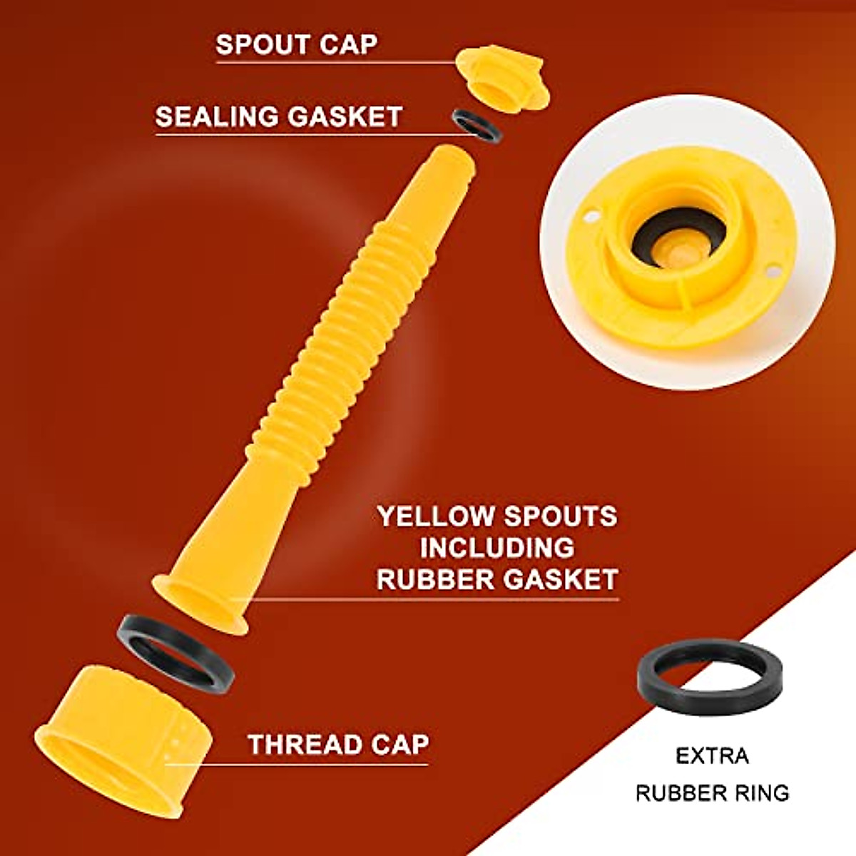 NEAGLORY 8-Kit Gas Can Spout Replacement, Flexible Pour Nozzle with Screw Collar Caps, Spout, Spout Sealing Cap, Extra Rubber Gasket, Replacement Vent Caps Suitable for Most 1/2/5/10 Gal Oil Cans