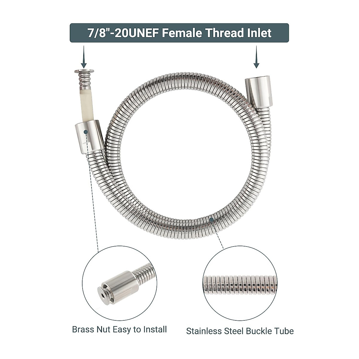 Phivan Commercial Faucet Parts 38" Commercial Sink Faucet Sprayer Hose Stainless Steel Pre-rinse Sprayer Hose Replacement Kit for Most Commercial Dish Spray Flexible Hose Restaurant Industrial Kitchen