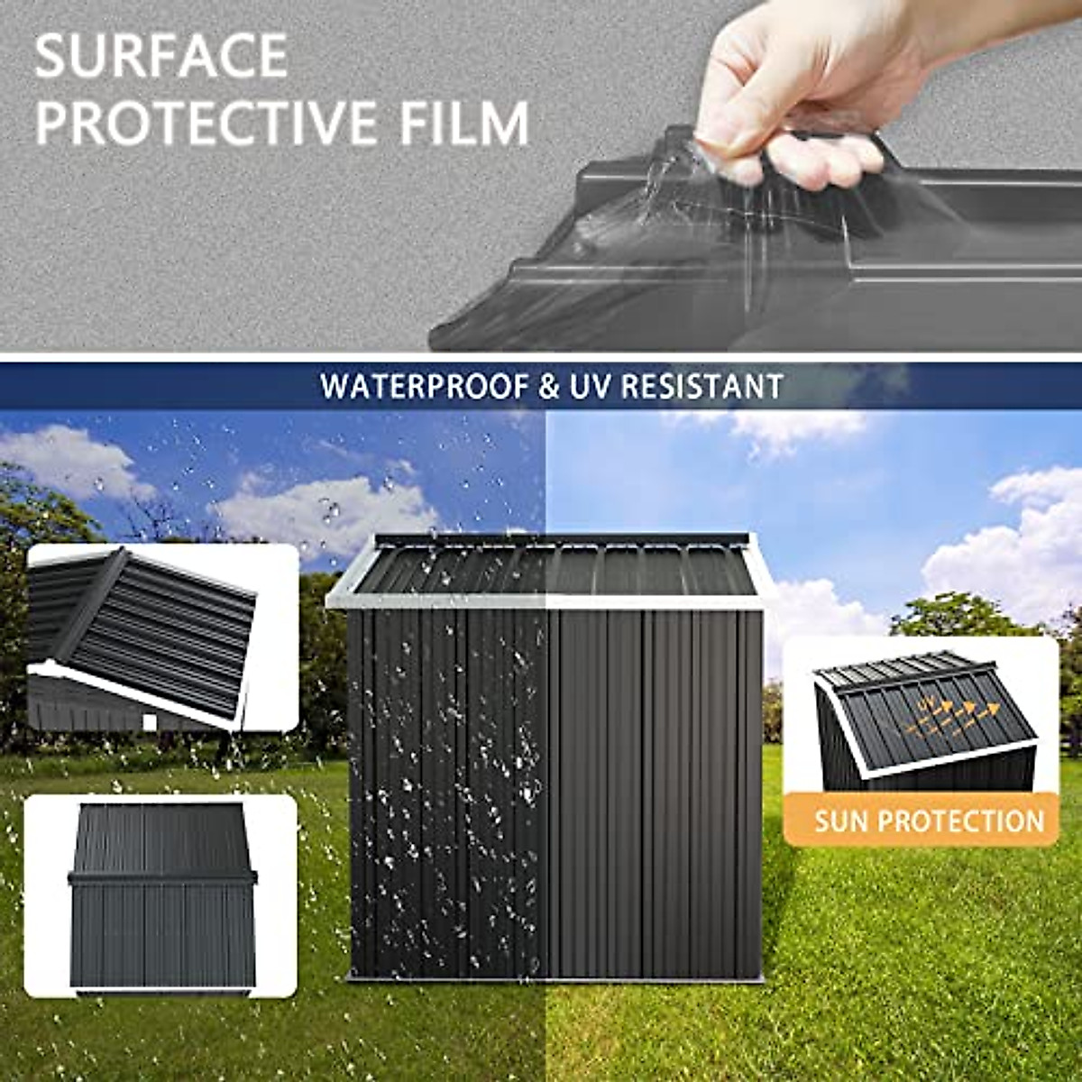 UDPATIO Outdoor Storage Shed 8x6 FT, Metal Garden Shed for Bike, Garbage Can, Tool, Lawnmower, Outside Sheds & Outdoor Storage Galvanized Steel with Lockable Door for Backyard, Patio, Lawn, Dark Grey