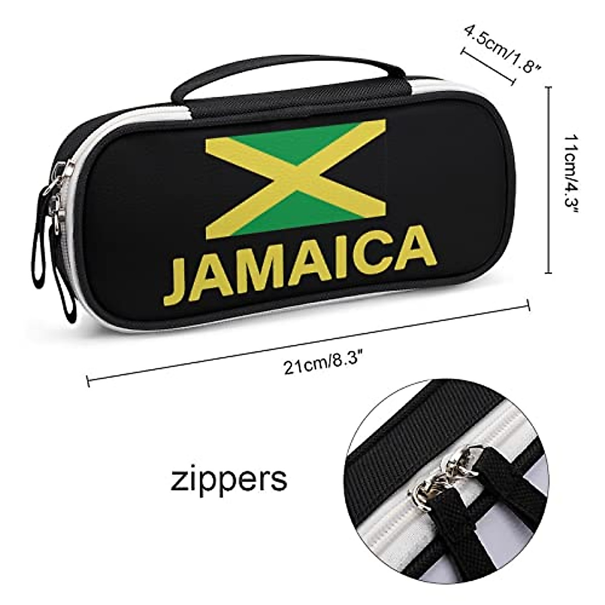 Jamaica Flag PU Leather Pencil Pen Case Organizer Travel Makeup Handbag Portable Stationery Bag