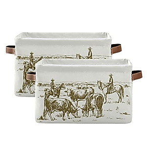 Kigai 1 Pack Storage Basket Western Cow Boys Foldable Storage Box Laundry Hamper with Handle Toy Storage Bin for Home Closet Office Shelf
