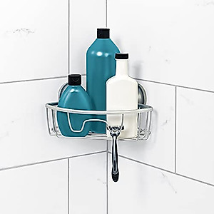 Zenna Home NeverRust PowerGrip Aluminum Suction Corner Basket shower caddy, 1-Shelf