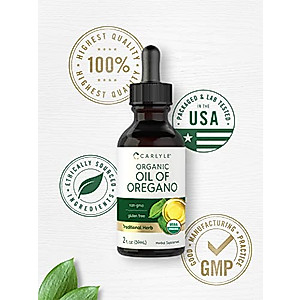 Carlyle Organic Oil of Oregano | 2 fl oz Liquid | Vegan, USDA Certified | Non-GMO, Gluten Free Drops