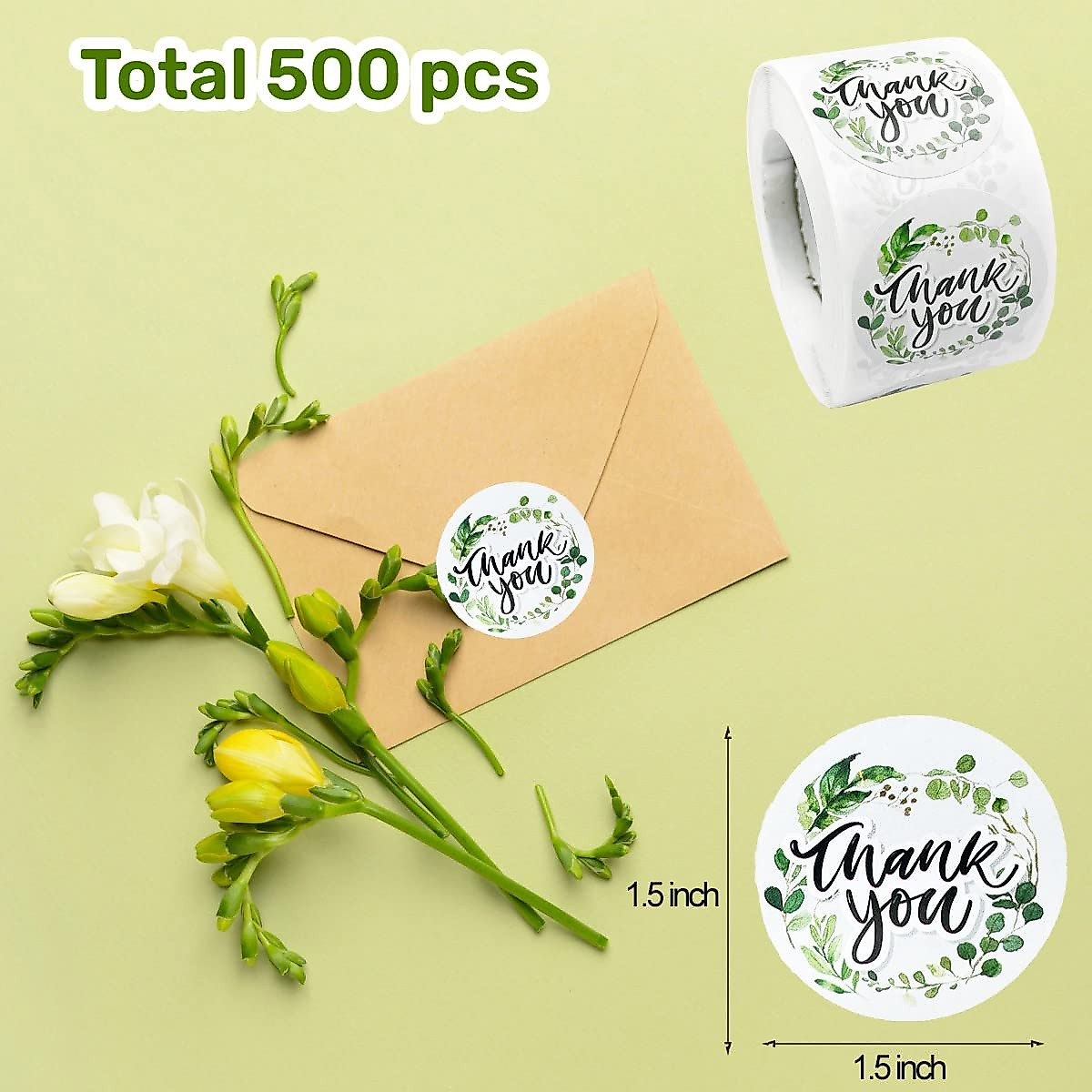 Thank You Stickers, 500Pcs Leaf Thank You Label Stickers 1.5" Leaf Frames Thank You Stickers Roll Greeting Cards Flower Bouquets Self-Adhesive Labels for Gift Wraps Birthday Party Favors