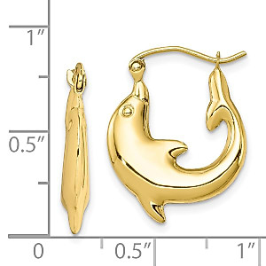 10K Yellow Gold Sea Dolphin Ocean Fish Beach Nautical Hoop Earrings