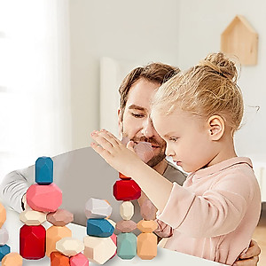 FIMIJORY 36 PCs Kids Balancing Stones,Wood Building Blocks, Sorting Stacking Rocks, Educational Preschool Learning Toys, Lightweight Puzzle Set, Sorting Toys for Kids 3+