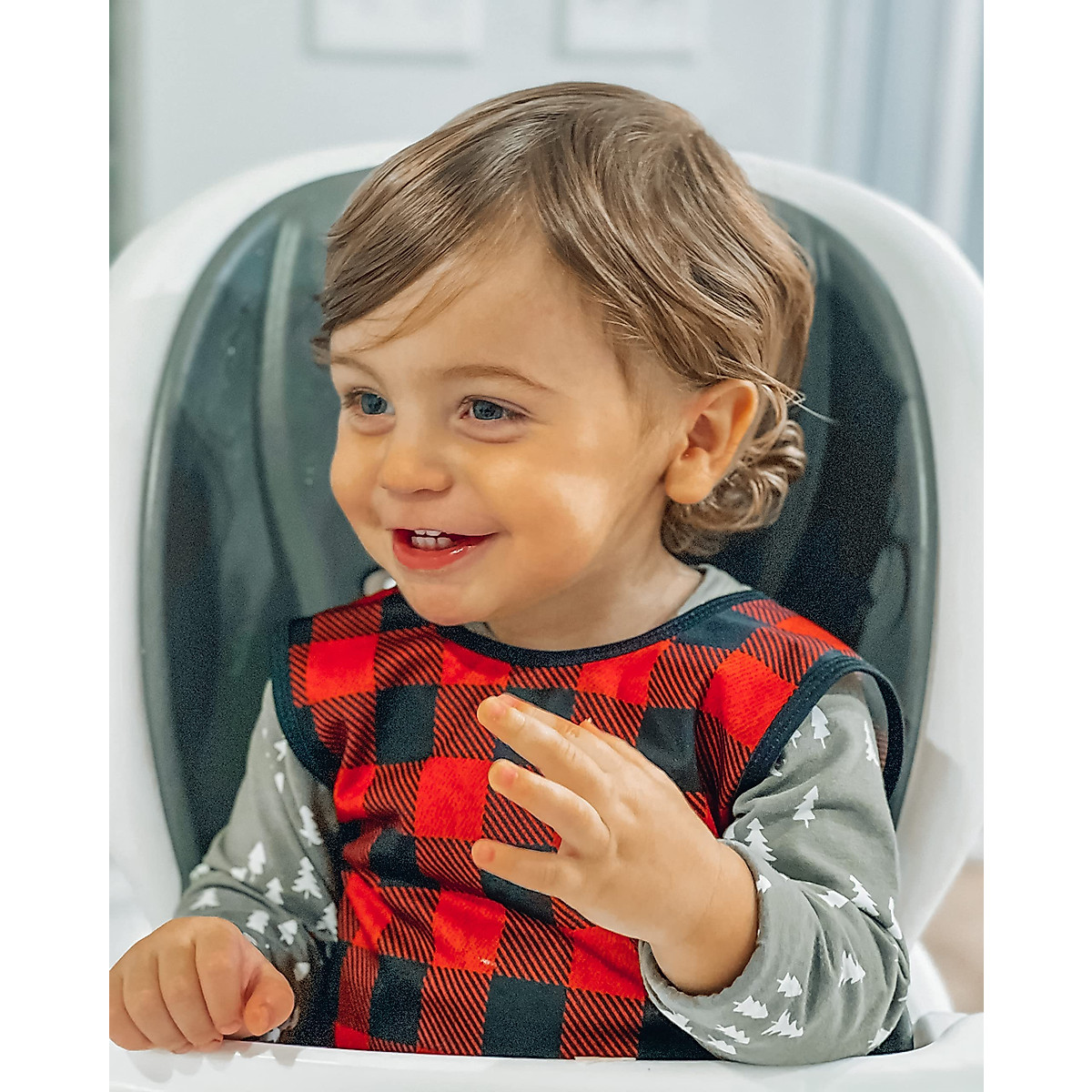 BapronBaby Red Buffalo Plaid Bapron - No Neck Tie Safer Bib for Baby & Toddler - Soft Waterproof Stain Resistant - Machine Washable - Sz Baby/Toddler 6m-3T