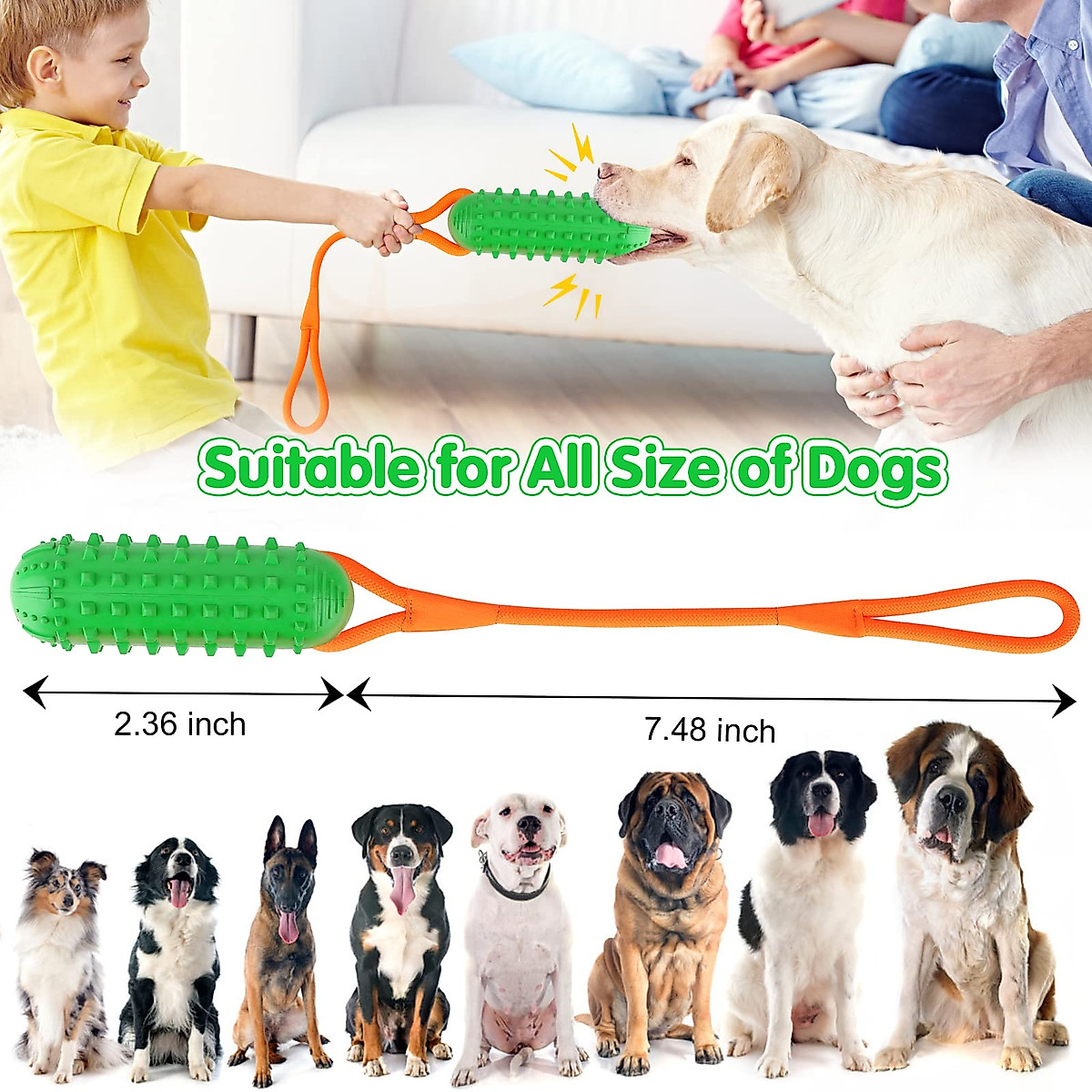 VIWIK Dog Toys for Large Dogs, Interactive Dog Toys for Chewers, Tough Rope Toys for Large Medium Small Smart Breed, Squeaky Dog Toys Stick, Tug of War Dog Chew Toy Green