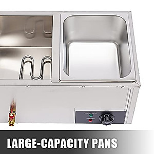 Commercial Food Warmer 2-Pan Grade Stainless Steel, Steam Table, Electric Food Warmer with Lid, Buffet Food Warmer Steam Table for Catering Restaurants