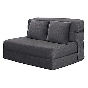 ANONER 60" Fold Sofa Bed Couch Memory Foam with 2 Pillows Futon Sleeper Chair Guest Bed and Fold Out Couch, Washable Cover Queen Size, Dark Gray