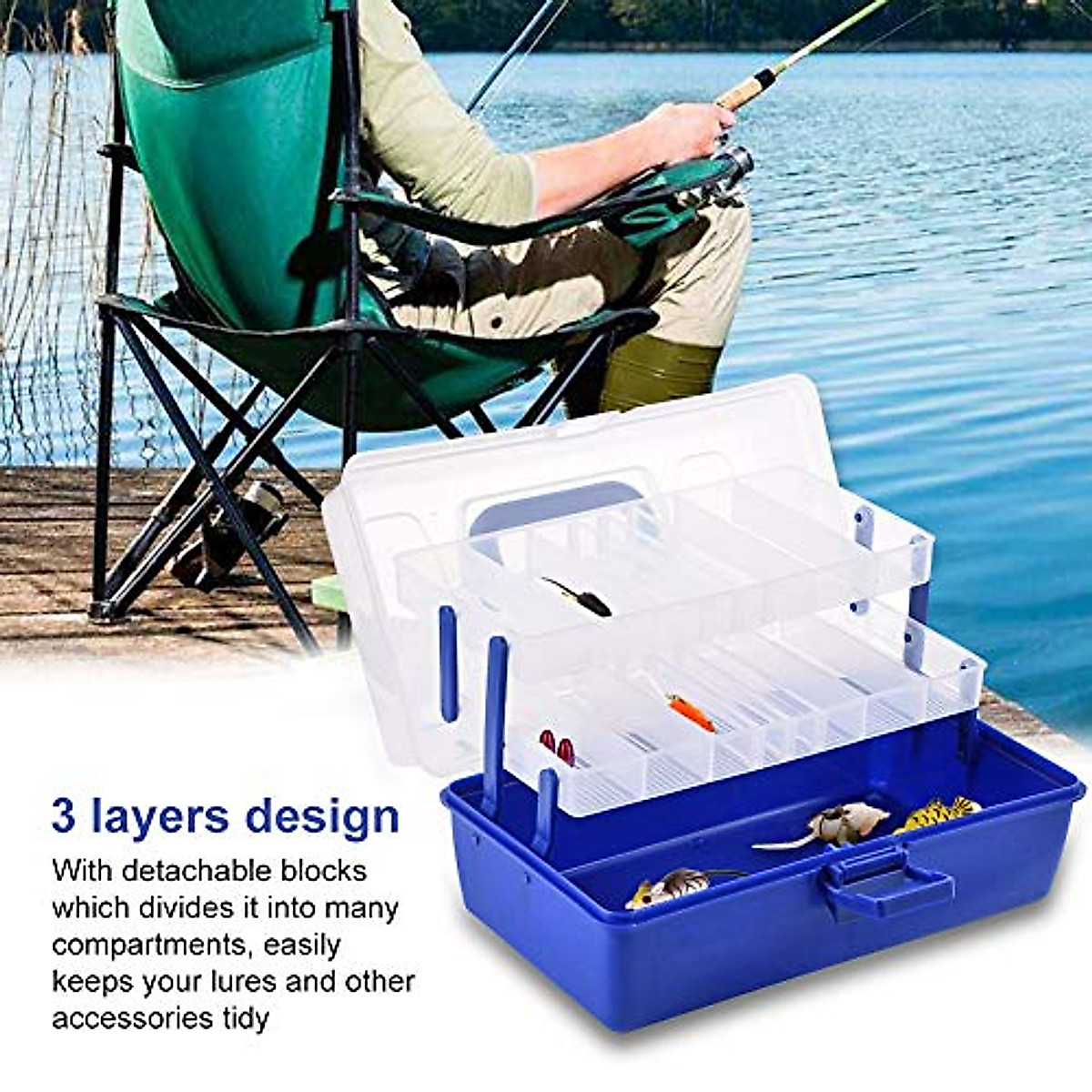 Plastic Fishing Accessory Box, Fishing Tackle Box, Large Capacity 3 Layers for Camping Hiking