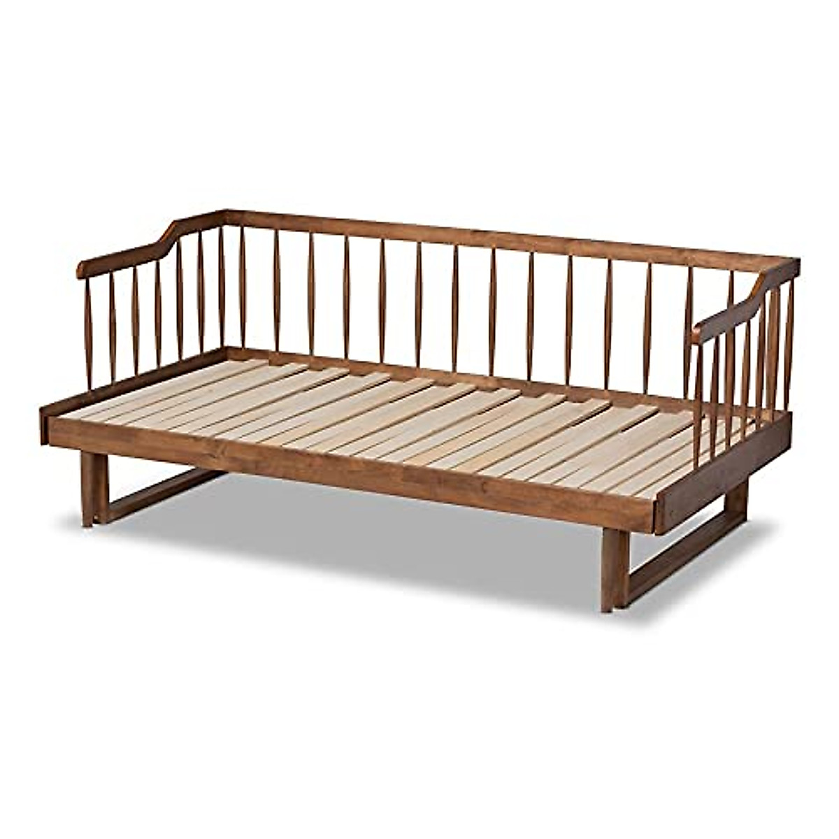 BOWERY HILL Walnut Wood Expandable Twin to King Size Spindle Daybed