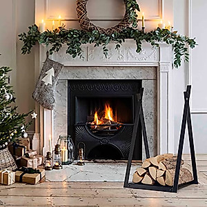 Goplus 16” Triangle Firewood Rack, Outdoor Small Decorative Firewood Holder with Raised Base, Firewood Storage Carrier Log Rack for Indoor Fireplace, Fire Pit, Wood Stove