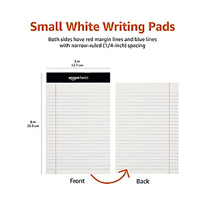 Amazon Basics Narrow Ruled Lined Writing Note Pad, 5 inch x 8 inch, White, 12 Count ( 12 Pack of 50 )