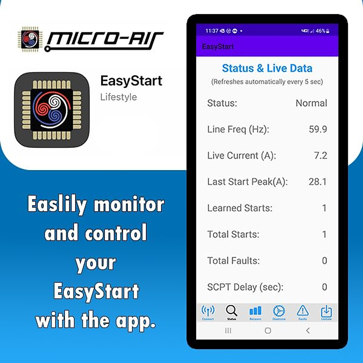 NEW BLUETOOTH MicroAir EasyStart 368 Soft Start Home Commercial (ASY-368-X48 BlueTooth), Air Conditioner Soft Start Works with Generator, Start Air Conditioners at Less Power, Home & Commercial Use