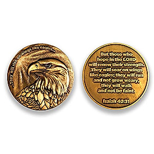 Christian Challenge Coins, Zinc-Alloy with Antique Gold-Color Plating | Task Ahead I Can Do All Things Coin, Eagle Coin, Faith Can Move Mountains Coin | Value Variety Pack of 3 | Assortment 2