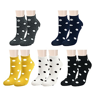 Benefeet Sox Cute Ankle Socks for Women Girls Novelty Polka Dot Patterned Socks Funny Colorful Designed Summer Short Socks Cool Cotton Low Cut Socks Casual Socks 5 Pair