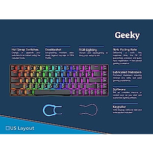 Geeky GK65 65% | Hot Swappable Mechanical Gaming Keyboard | 68 Keys Multi Color RGB LED Backlit for PC/Mac Gamer | ANSI US American Layout (Black, Mechanical Brown)
