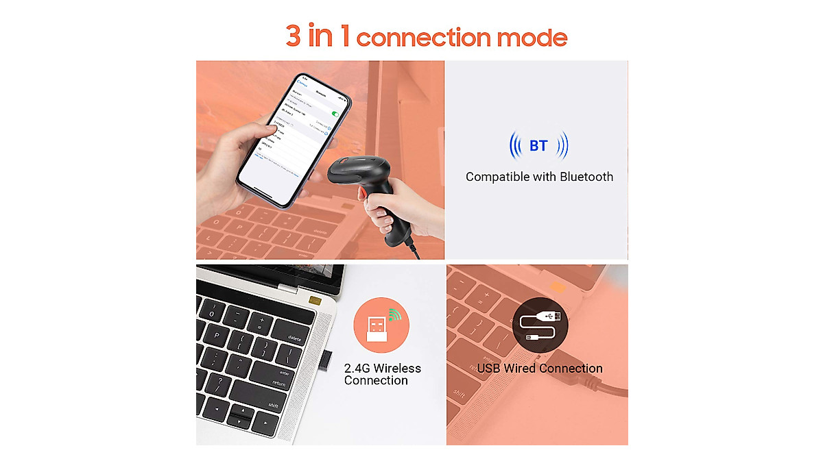Tera Pro Wireless 2D QR Barcode Scanner with Stand | 3-in-1 Connectivity