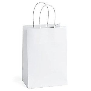 BagDream Small Paper Gift Bags 50Pcs 5.25x3.75x8 Inches Kraft Paper Bags Party Favor Bags Shopping Bags Kraft Bags White Paper Gift Bags with Handles Bulk