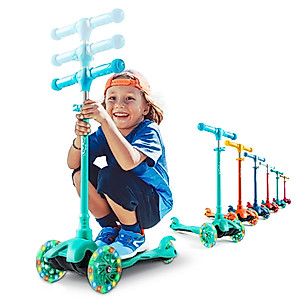 Kicksy - Kids Scooter - Toddler Scooter for Kids 2-5 Adjustable Height - 3 Wheel Scooter for Kids Ages 3-5 Boys & Girls - Kids Three Wheel Scooter with Light Up LED Wheels