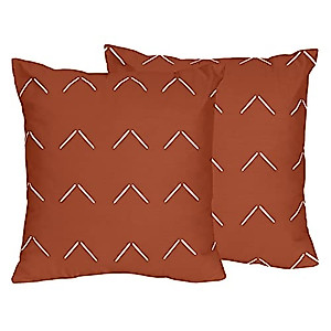 Sweet Jojo Designs Boho Arrow Decorative Accent Throw Pillows - Set of 2 - Ivory Burnt Rust Orange Off White Farmhouse Southwest Shabby Chic Designer Chevron Neutral Bohemian Diamond Tuft Collection