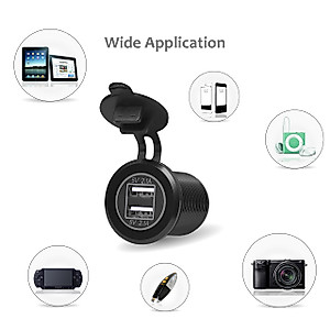 Rydonair Aluminum 4.2A Dual USB Charger Socket Power Outlet 2.1A & 2.1A for 12V/24V Marine, Boat, Car, Golf Cart, RV,UTV, ATV, etc (Non Illuminated)