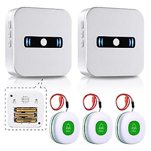 Daytech Caregiver Pager Wireless Call Button with Pager for Elderly 500 Feet Nurse Alert System with 2 Portable Receivers +3 Caregiver Call Buttons Panic Button Elderly Pager Emergency Alert Button