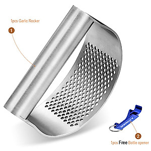 Garlic Press Rocker, Stainless Steel Garlic Crusher Mincer with Bottle Opener(Color Random)