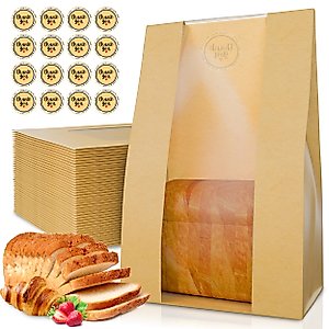 Riccle Large Bread Bags, Sourdough Bread Bags for Homemade Bread, 50% Thicker 13.7x8.2x3.7in, 30 Pcs Bakery Bags with Window and 30 Sealing Stickers - Paper Bread Bag For Kitchen Use, Bread Loaf Bags