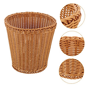WOONEKY Rattan Trash Can, Brown, Open-Top, Plastic Material, 11" x 11" x 11"