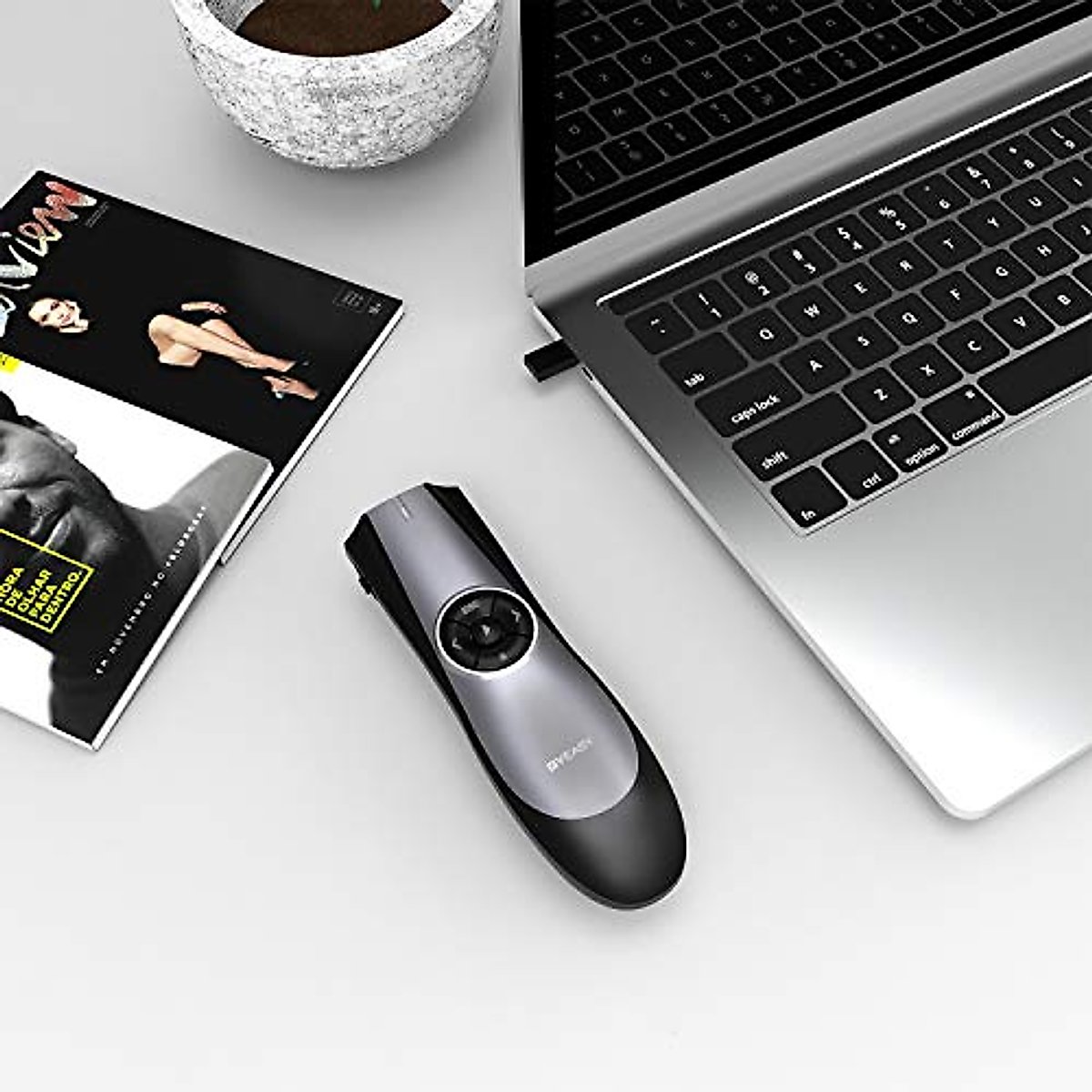 BYEASY Wireless Presenter,RF 2.4GHz Presentation Clicker Remote 100 FT, USB PowerPoint PPT Clicker, Volume Control for Google Slides- Black