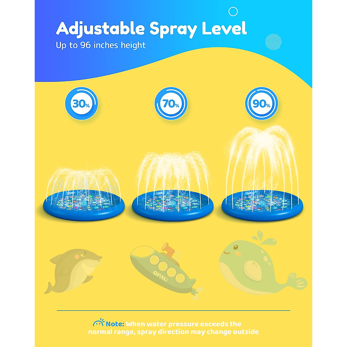 QPAU Inflatable Splash Pad Sprinkler for Kids, Sprays Up to 96 inch, Baby Kids Pool for Learning, Inflatable Water Toys, 60" Outdoor Swimming Pool for Babies and Toddlers(Blue)