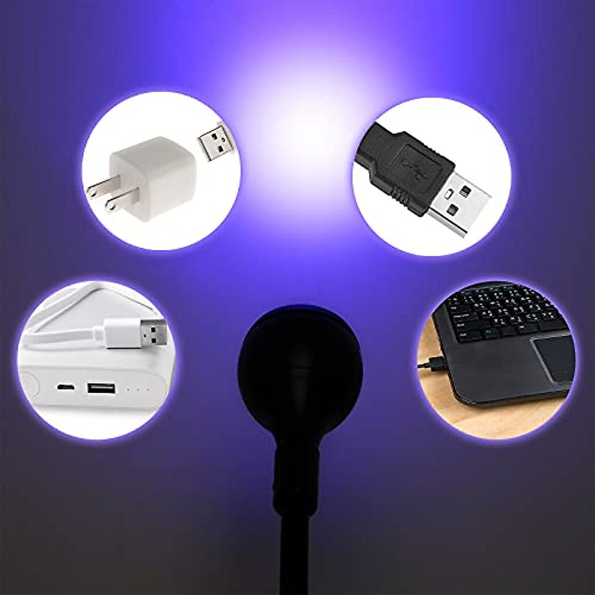 VIHOSE Big Chip 395nm UV LED Light Fixtures with Gooseneck and Clamp Mini Desk Light Clamp Portable Gooseneck for Outdoor Stall Gel Nail Curing, 5V USB Input(Black,1 Piece)