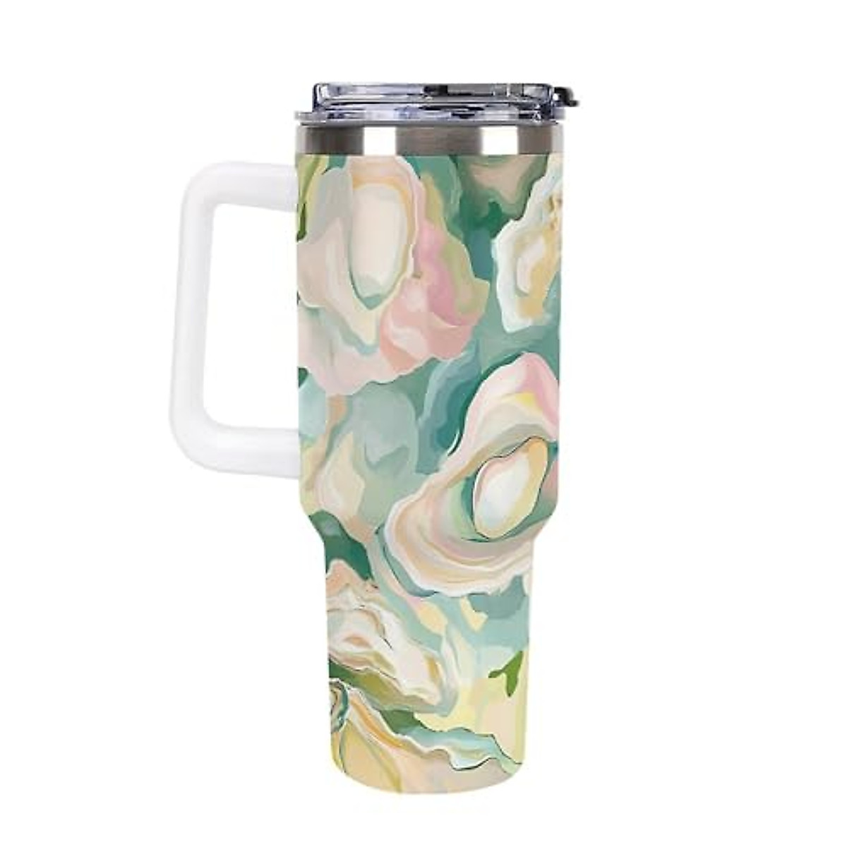 Oysters Watercolor Pattern Insulated Tumblers with Handle Stainless Steel Coffee Mug Funny Travel Cup with Lid Straw 40oz