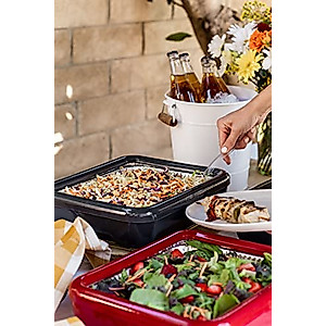 Fancy Panz Classic, Dress Up & Protect Your Foil Pan, Made in USA, Fits Half Size Foil Pans. Hot or Cold Food. Stackable for easy travel. (Red)