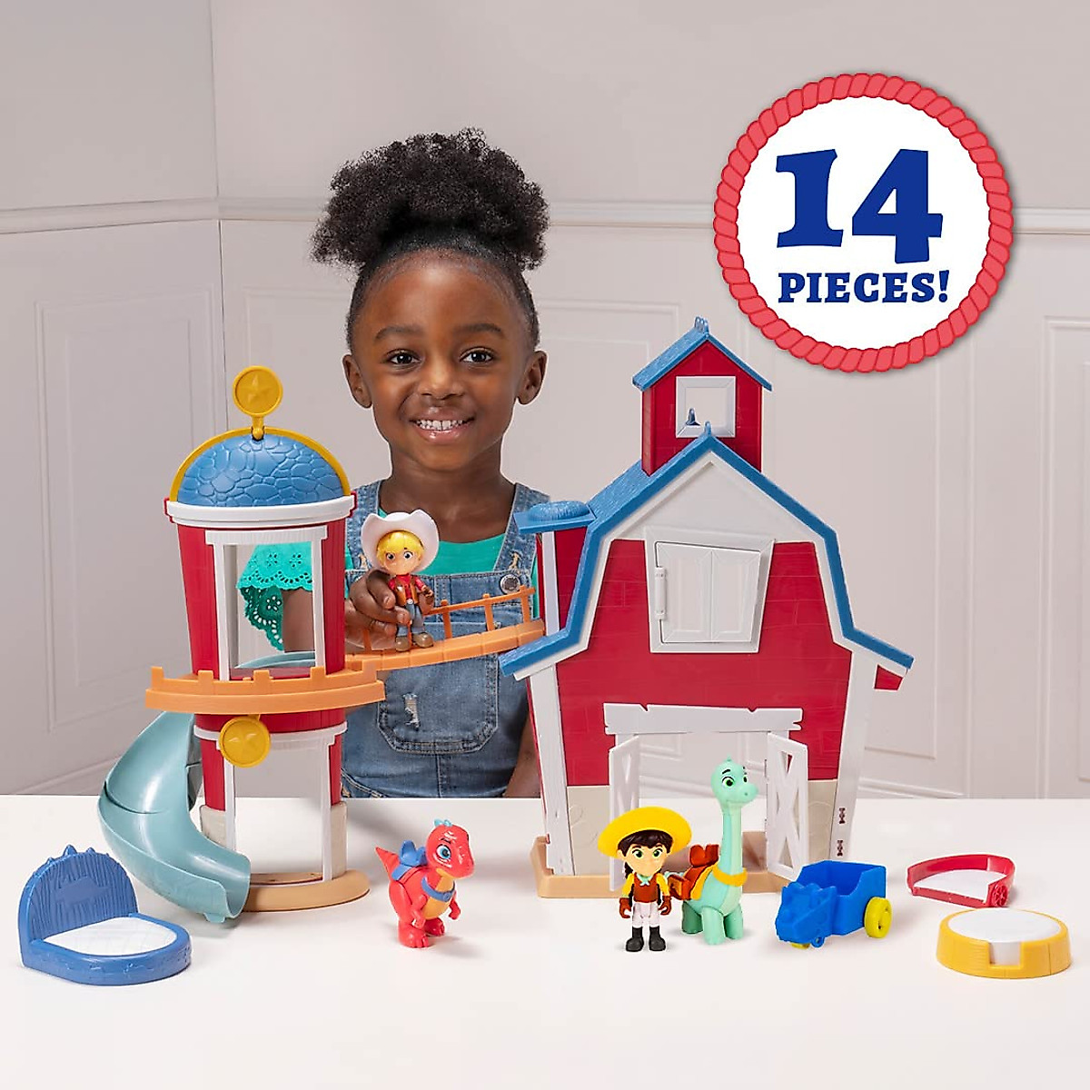 Dino Ranch Clubhouse,Large 12-Inch Playset with Lights & Sound,Features Silo with Slide,Bridge,Extendable Room,2 Dino Ranchers,2 Dinos - Toys for Kids - Amazon Exclusive