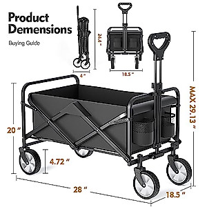 Collapsible Folding Utility Wagon,Beach Wagon Cart with All Terrain Wheels & Drink Holders,Portable Sports Wagon for Camping, Shopping, Garden and Beach, Grass, Sand,Fishing
