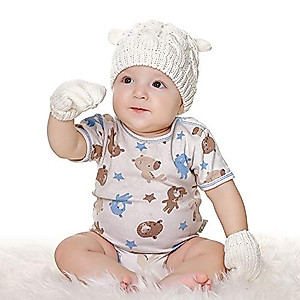 Newborn Winter Beanie Hat Gloves Set for Baby Girls Boys, Infant Toddler Warm Knitted Hat Gloves, Unisex-Baby Beanies (0-1 Months, Pink & White)