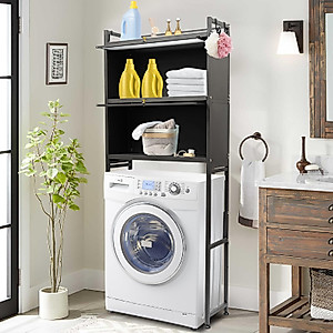 DouSeiAi Over Toilet Storage Cabinet with Hooks, Metal Over Toilet Bathroom Organizer, Large Capacity Freestanding Toilet Storage Shelf Suitable for Toilets, Balconies, Bathrooms, Kitchens, Grey