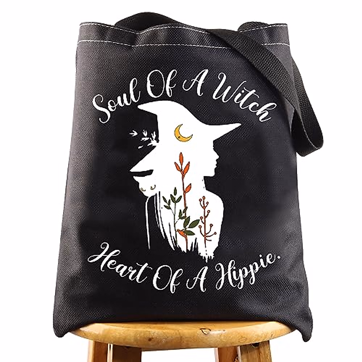 LEVLO Witch Canvas Tote Bag Witchy Gift Soul Of a Witch Heart Of a Hippie Shoulder Bag Witch Magic Merchandise (Soul Of a Witch BT)