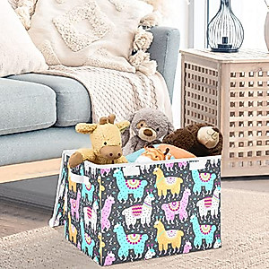 CaTaKu Cute Animals Llama Storage Bins with Lids Fabric Large Storage Container Cube Basket with Handle Decorative Storage Boxes for Organizing Clothes Shelves