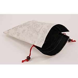 Eyashi Craft Made in Japan Goshi Stamp Book Holder Drawstring Bag 7.5 x 10.6 inches (19 x 27 cm), Cherry Blossom White