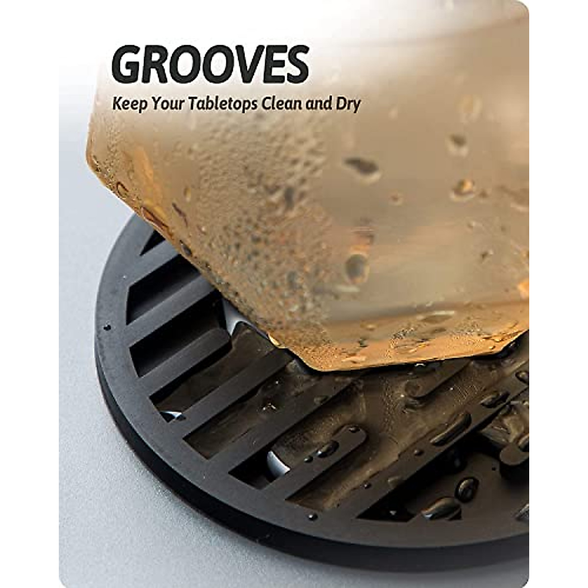 Silicone Coasters Set Drink Coaster - Desk Coaster with Coaster Holder,Black Coasters for Desk,Fits Most Size of Drinking Glasses and Cup,Anti-Slip,Non-Stick,Easy to Clean