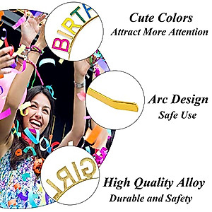 Happy Birthday Crown Rainbow 'BIRTHDAY GIRL' Alloy Colorful Headband Birthday Headpiece for Party Decorations and Women Girls Birthday Gift